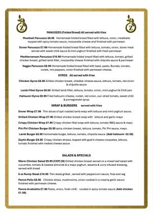 Lunch Menu – Zeytin